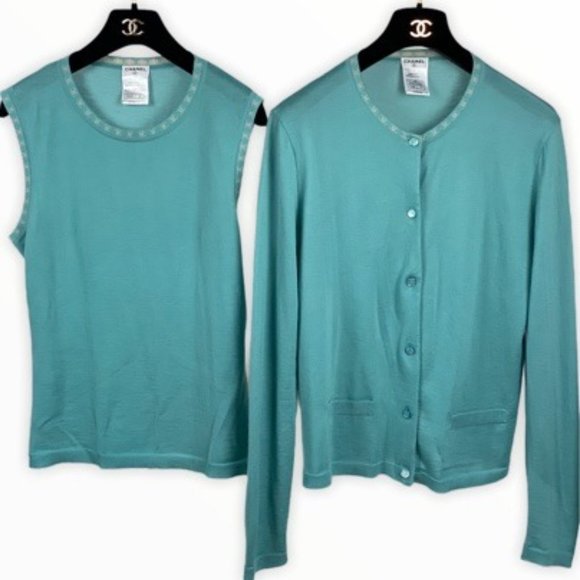 CHANEL | Sweaters | Chanel Light Blue Cashmere Cc Twinset | Poshmark
